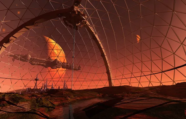 Wallpaper ship, planet, construction, the dome, Dome Colony for mobile ...