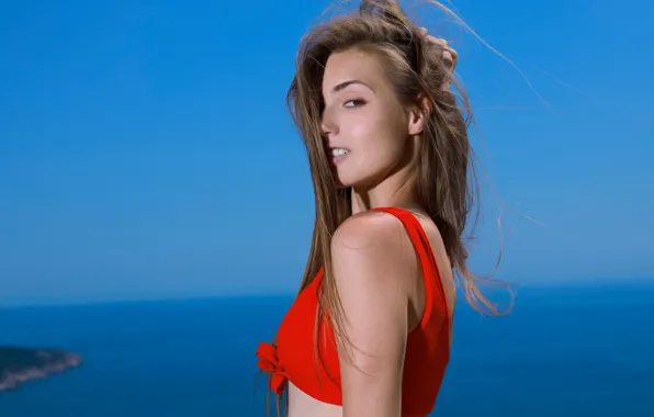 Wallpaper Met Art, model, red top, It Tan, Looking Over SHoulder, WOman ...