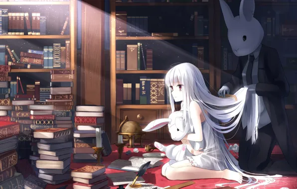 Download wallpaper room, books, anime, rabbit, art, girl, Butler ...