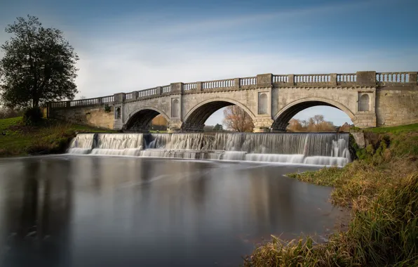 Download wallpaper grass, bridge, river, shore, arch, pond, stone ...