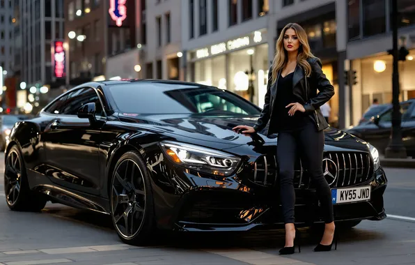 Wallpaper car, Mercedes-Benz, girl, AI Art, AI Generated for mobile and ...