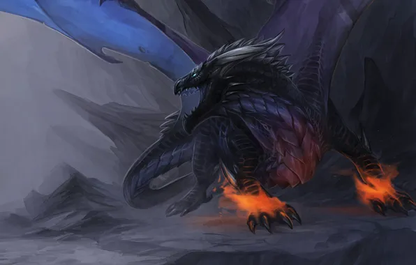 Wallpaper fear, fire, dragon, wings, monster, mouth, claws, fangs for ...