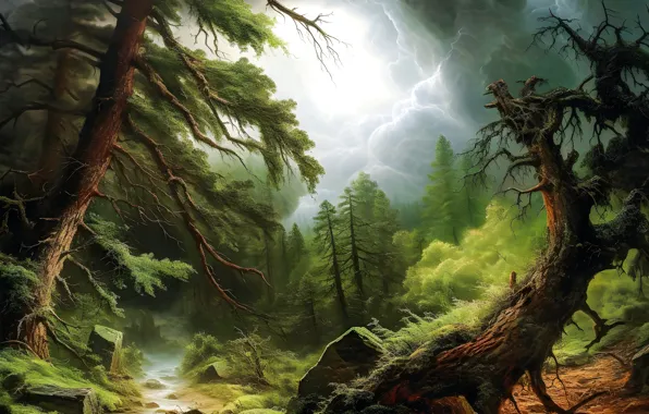 Wallpaper landscape, nature, view, painting, digital painting, digital ...