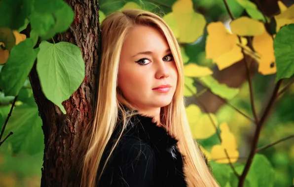 Download wallpaper forest, eyes, leaves, hair, forest, looks, eyes, leaves, section girls in ...