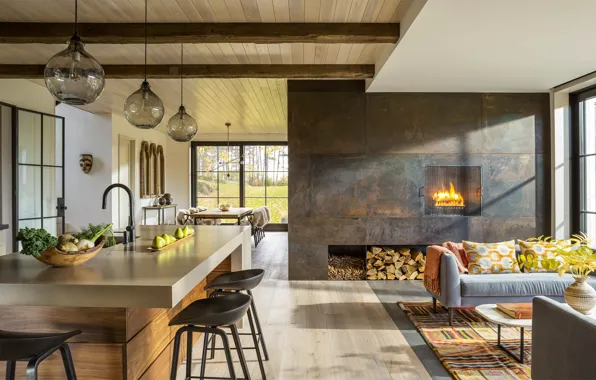 Wallpaper interior, kitchen, living room, dining room, Vermont, Modern ...