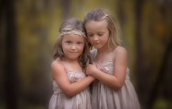Wallpaper children, girls, portrait, bokeh, sisters, retouching for ...