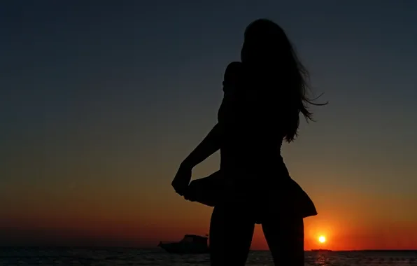 Wallpaper girl, sexy, beach, long hair, sea, nature, sunset, beautiful for mobile and desktop ...