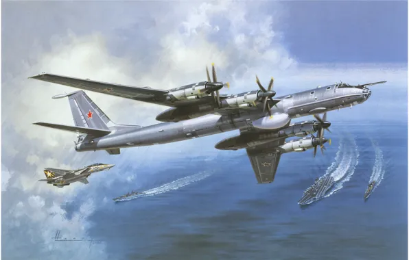 Download wallpaper USSR, sea, anti-submarine, Tupolev, Tu-142, Wilfred ...