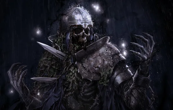 Download wallpaper rain, armor, art, skeleton, fragment, Kate Fox ...