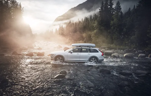 Wallpaper mountains, nature, river, Volvo, car for mobile and desktop ...