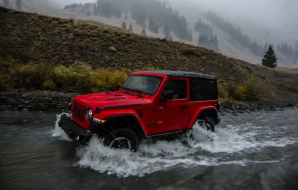 Wallpaper wave, red, stream, rain, 2018, Jeep, Wrangler Rubicon for ...