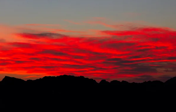 Download wallpaper the sky, clouds, mountains, silhouette, glow ...