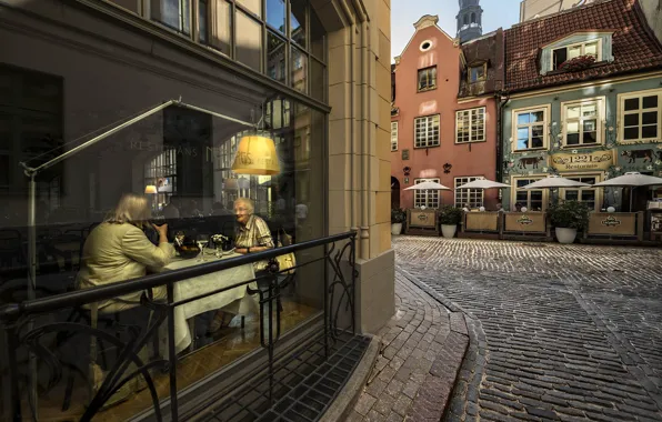 Download wallpaper street, restaurant, Riga, Latvia, section city in ...