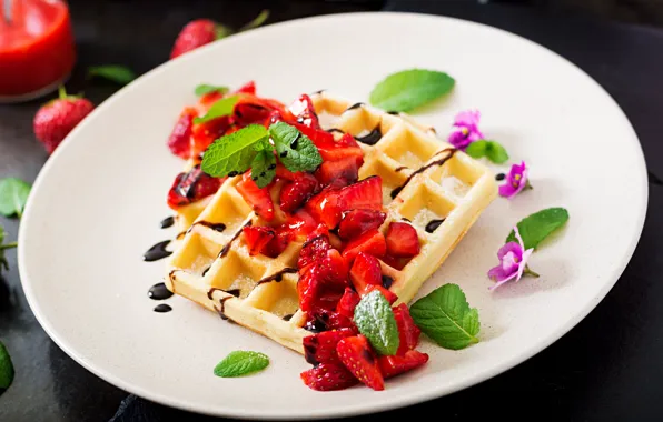 Wallpaper Chocolate, strawberry, mint, Waffles for mobile and desktop ...