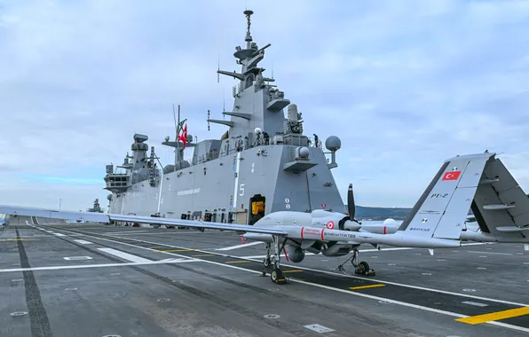 Wallpaper amphibious assault ship, Turkish Navy, TCG Anadolu, Bayraktar ...