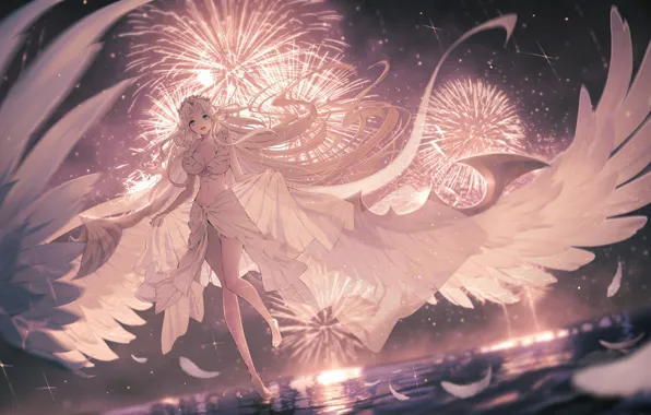 Wallpaper water, girl, wings, fireworks, Rafaela, Mobile Legends: Bang ...