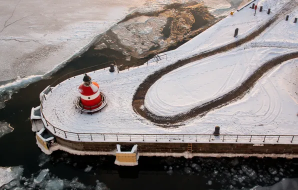 Wallpaper ice, winter, lighthouse, Denmark, Copenhagen, Long line ...