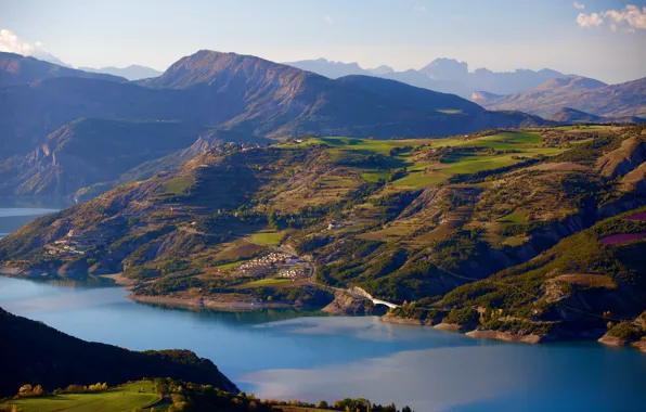 Download wallpaper mountains, nature, lake, France, Savines le Lac ...