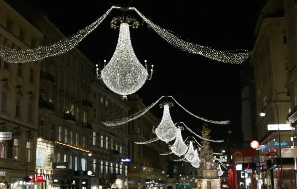 Wallpaper lights, holiday, street, Austria, Christmas, chandelier ...