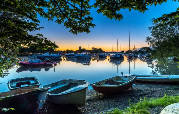 Wallpaper water, reflection, river, boat, England, the evening, yacht ...