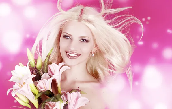 Wallpaper Girl Flowers Smile Glare Background Mood Lily Portrait