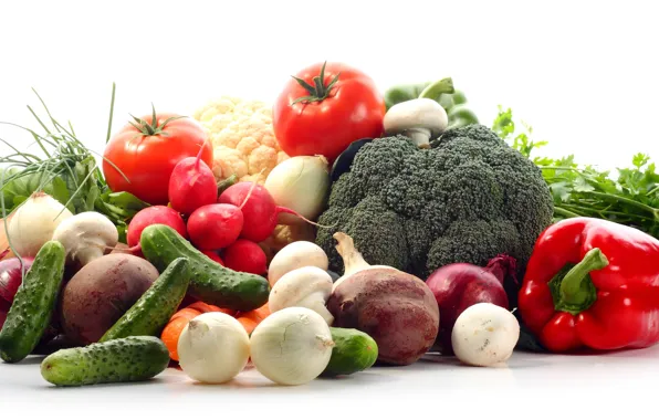 Wallpaper white background, vegetables, different, cuts for mobile and ...