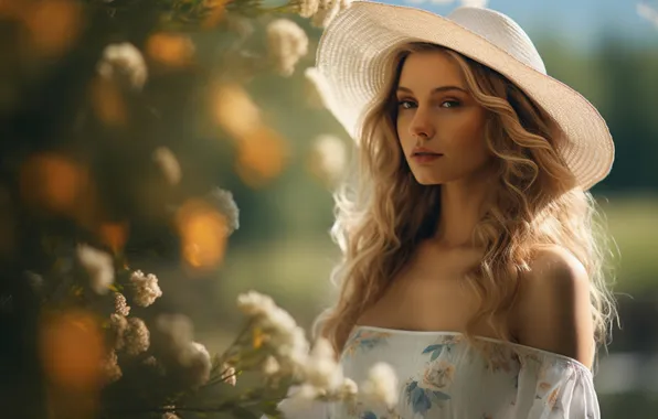 Wallpaper Summer Look Girl Flowers Nature Face Pose Portrait For