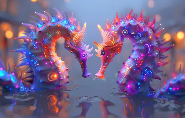 Wallpaper look, face, pose, dragon, fantasy, dragon, water, seahorses ...