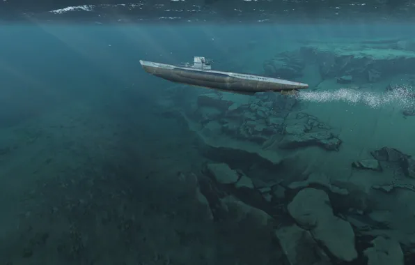 Wallpaper Germany, The second World war, U-69 submarine at depth for ...