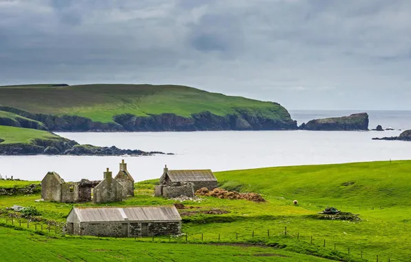 Wallpaper sea, Scotland, Shetland Islands, old farm for mobile and ...