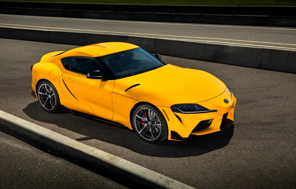Wallpaper asphalt, yellow, coupe, border, Toyota, Supra, the fifth ...