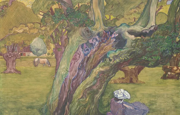 Wallpaper landscape, oil, picture, canvas, Jan Toorop, Old Oak in ...