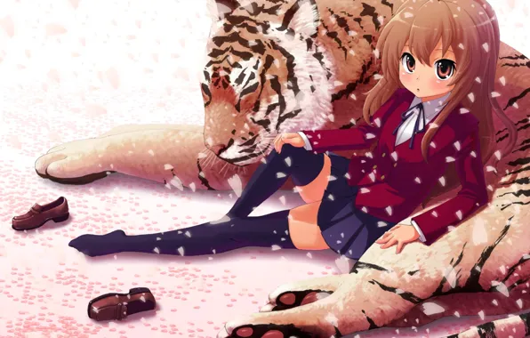 Wallpaper look, girl, tiger, anime, art, Toradora! for mobile and ...