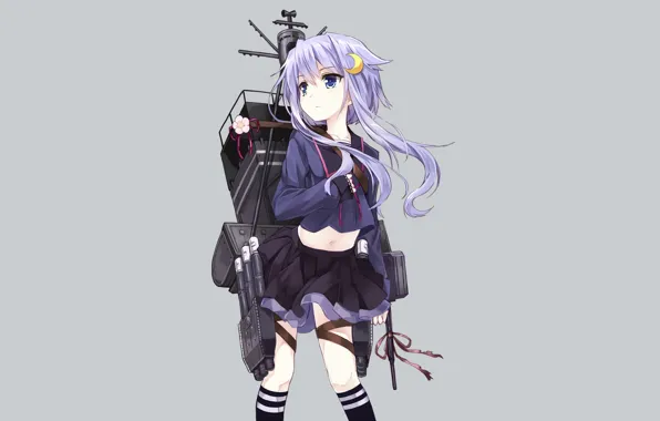 Wallpaper weapons, girl, grey background, kantai collection, Naval ...