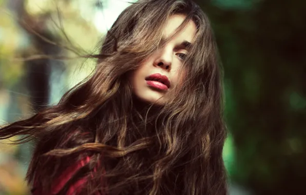 Wallpaper forest, girl, hair, portrait, lips for mobile and desktop ...