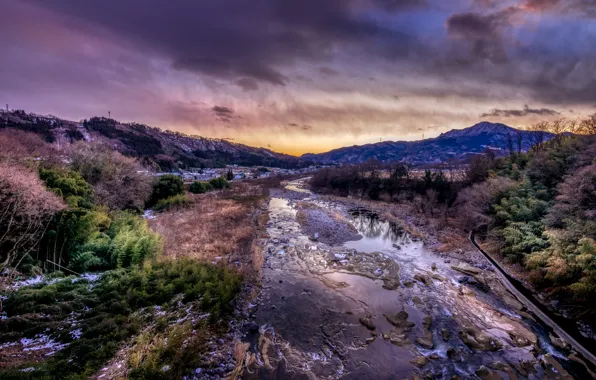 Download wallpaper Japan, sunset, Showa, Gunma, crazy colours, Crowded ...