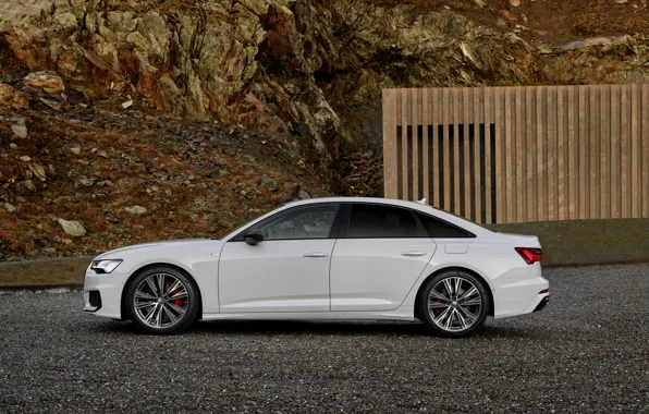 Wallpaper white, Audi, sedan, hybrid, in profile, Audi A6, four-door ...