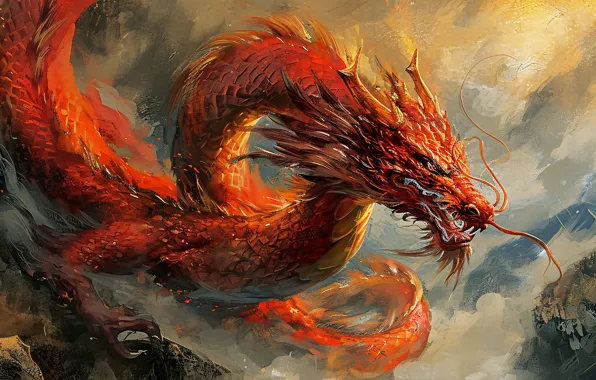 Download wallpaper face, dragon, fantasy, symbol of the year, Oriental ...