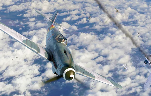 Download wallpaper war, art, airplane, painting, aviation, ww2, Bf 109G ...