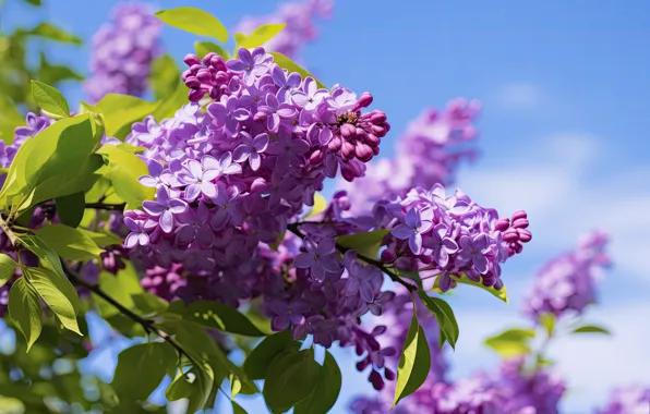Download wallpaper flowers, branch, spring, lilac, AI art, neural ...