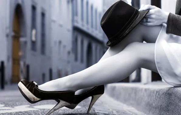 Wallpaper girl, hat, legs, heels for mobile and desktop, section ...