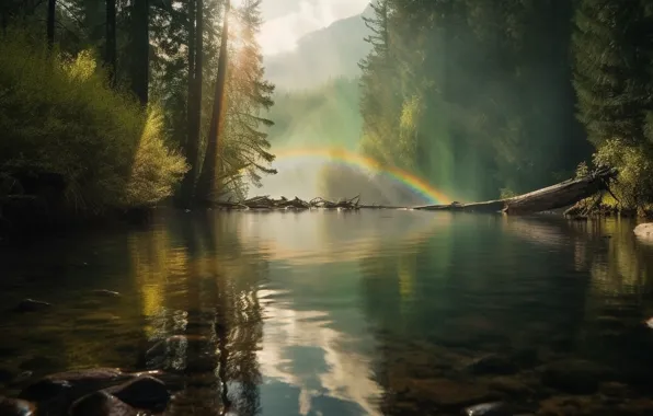 Wallpaper forest, rays, light, landscape, nature, fog, lake, stones for ...