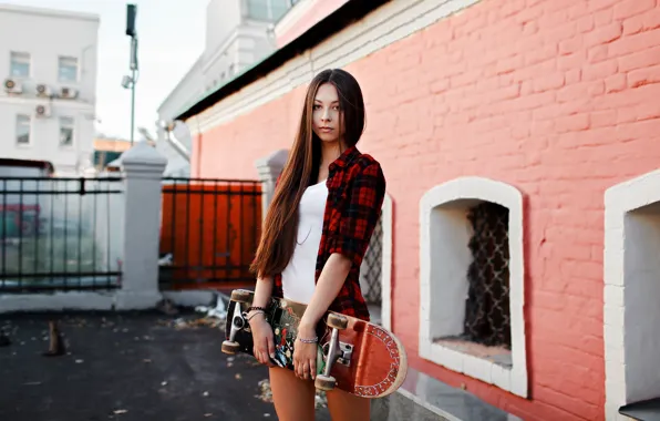 Wallpaper Girl Model Shorts Long Hair Legs Brown Eyes Photo Lips