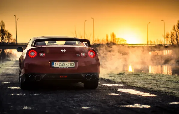 Wallpaper Nissan, Red, GT-R, Car, Sun, Sunset, Back, R35, Sport, Rear ...