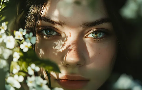 Wallpaper look, girl, nature, face, pose, portrait, AI art, neural ...