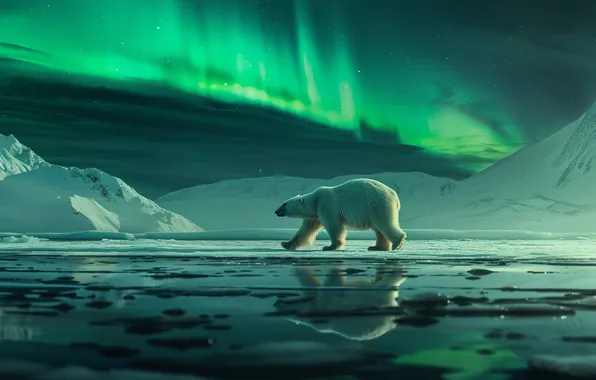 Wallpaper winter, the sky, snow, night, nature, pose, reflection, shore ...