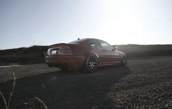 Wallpaper red, bmw, BMW, shadow, red, drives, gravel, rear view, e46 ...