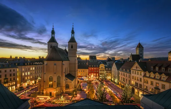 Wallpaper the city, building, home, the evening, Germany, Bayern, area ...