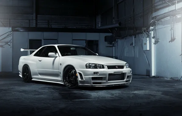 Download wallpaper GT-R, White, R34, section nissan in resolution 1920x1080