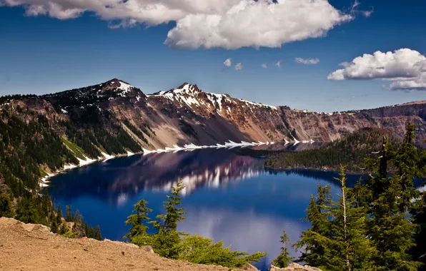 Wallpaper the sky, clouds, mountains, lake, crater for mobile and ...